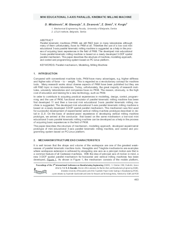 (PDF) MINI EDUCATIONAL 3AXIS PARALLEL KINEMATIC MILLING MACHINE