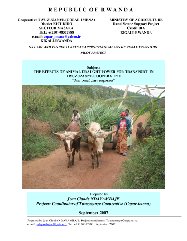 (PDF) Effect of animal drought power for transport in Twuzuzanye ...