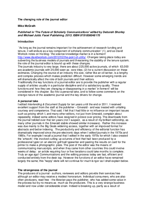 (DOC) The changing role of the journal editor