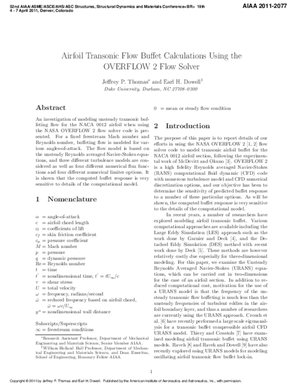 Pdf Airfoil Transonic Flow Buffet Calculations Using The Overflow 2 5762