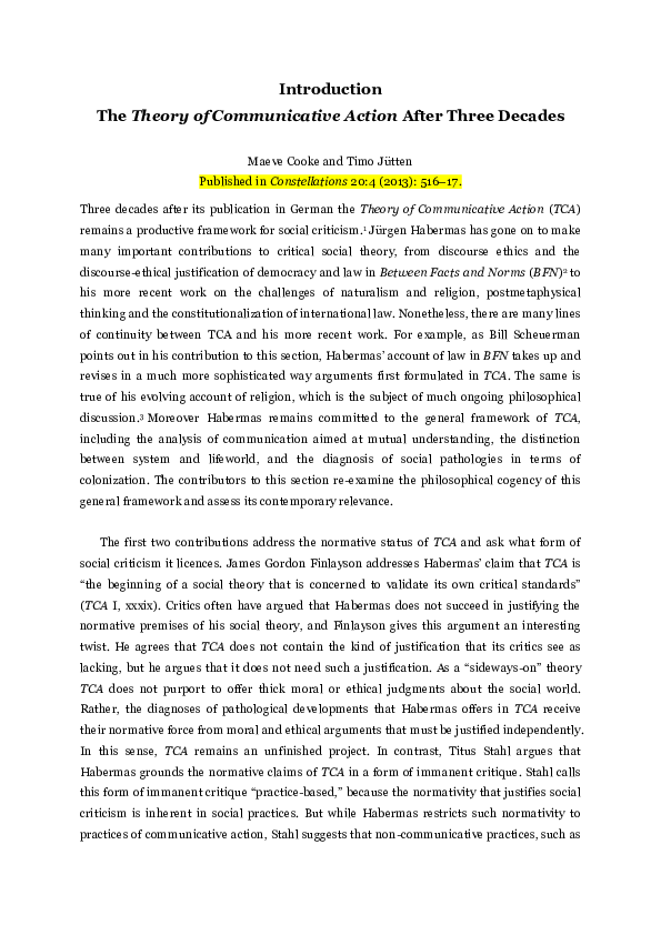 (PDF) The Theory of Communicative Action After Three Decades (with ...