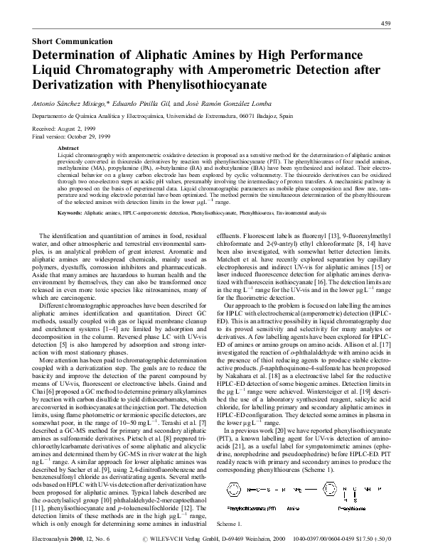 Pdf Determination Of Aliphatic Amines By High Performance Liquid