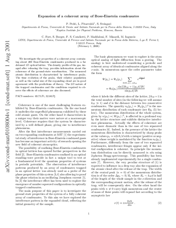 (PDF) Expansion of a Coherent Array of Bose-Einstein Condensates ...