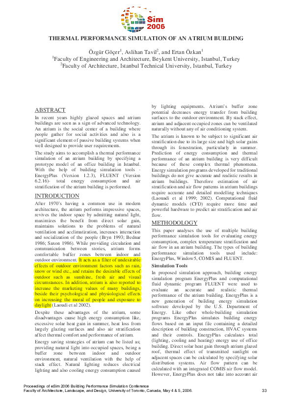 (PDF) THERMAL PERFORMANCE SIMULATION OF AN ATRIUM BUILDING