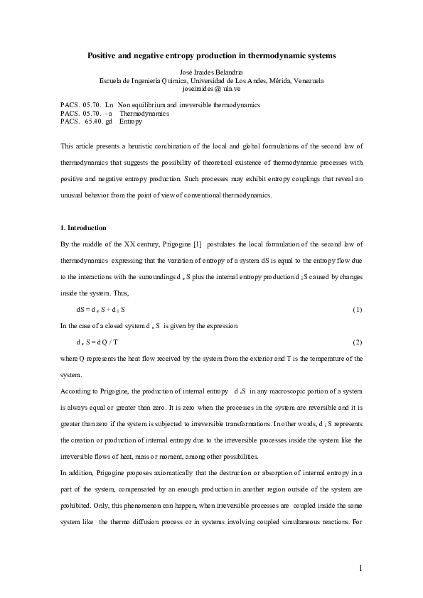 (PDF) Positive and negative entropy production in thermodynamics systems