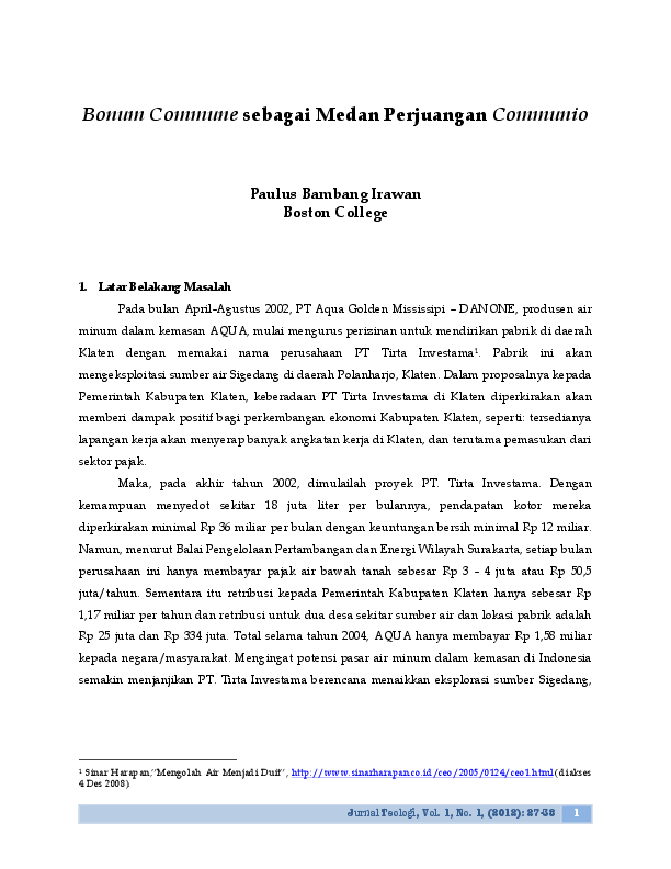 (PDF) Bonum Commune sebagai Medan Perjuangan Communio