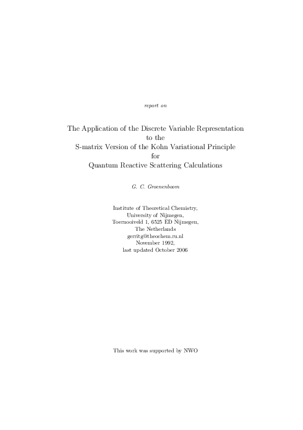(PDF) The Application of the Discrete Variable Representation to the S-matrix Version of the ...