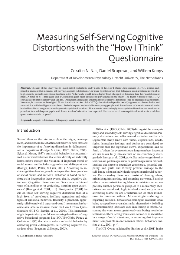 (PDF) Measuring Self-Serving Cognitive Distortions with the How I Think ...