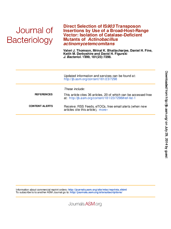 (PDF) Direct Selection of IS903 Transposon Insertions by Use of a Broad ...