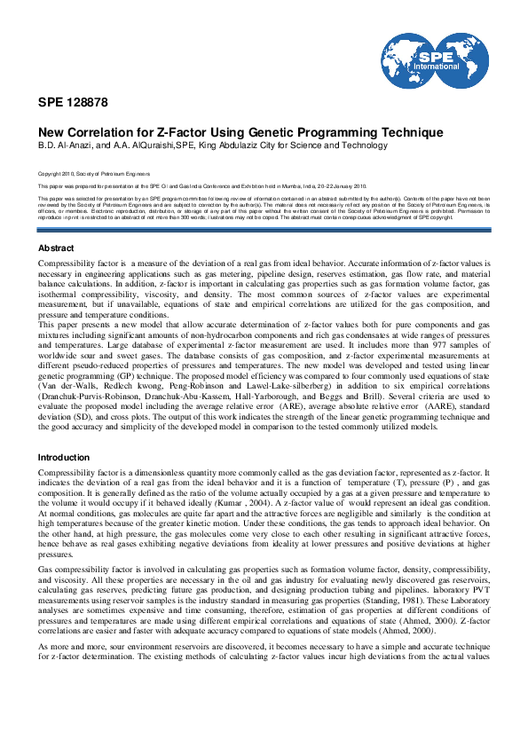 (PDF) New Correlation for Z-Factor Using Genetic Programming Technique
