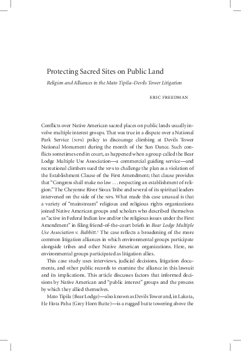 (PDF) Protecting Sacred Sites on Public Land: Religion and Alliances in ...