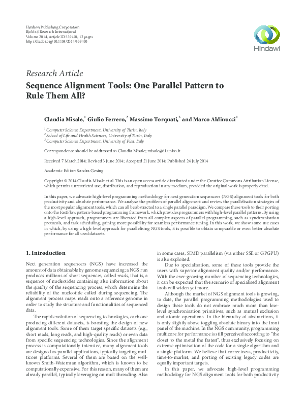 (PDF) Sequence alignment tools: one parallel pattern to rule them all?