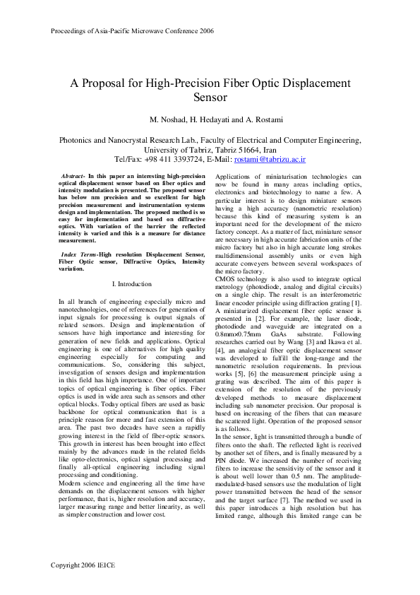 (PDF) A proposal for high-precision fiber optic displacement sensor