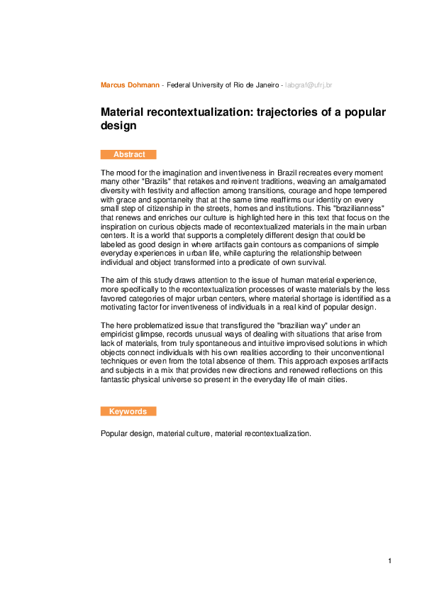 (PDF) Material recontextualization: trajectories of a popular design