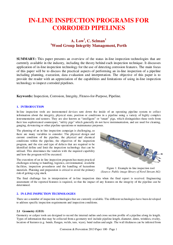 (PDF) IN-LINE INSPECTION PROGRAMS FOR CORRODED PIPELINES