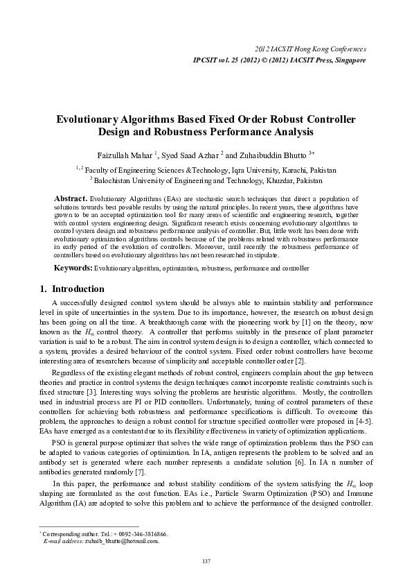 Pdf Evolutionary Algorithms Based Fixed Order Robust Controller Design And Robustness