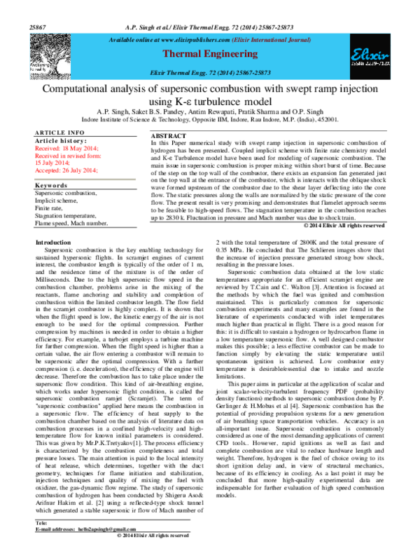 (PDF) Computational analysis of supersonic combustion with swept ramp injection using K ...