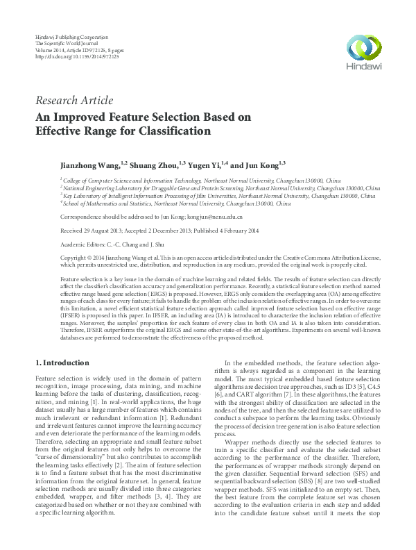 Pdf An Improved Feature Selection Based On Effective Range For