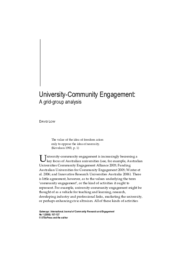 (PDF) University-community Engagement: A grid-group analysis