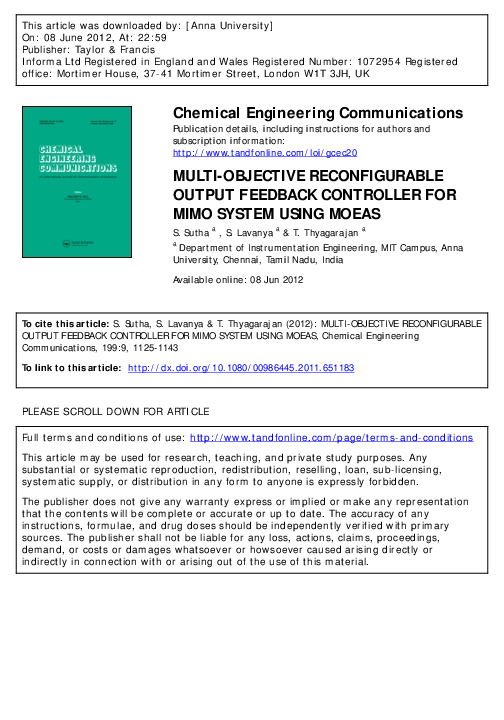 Pdf Chemical Engineering Communications Multi Objective Reconfigurable Output Feedback