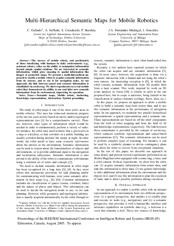(PDF) Multi-hierarchical semantic maps for mobile robotics