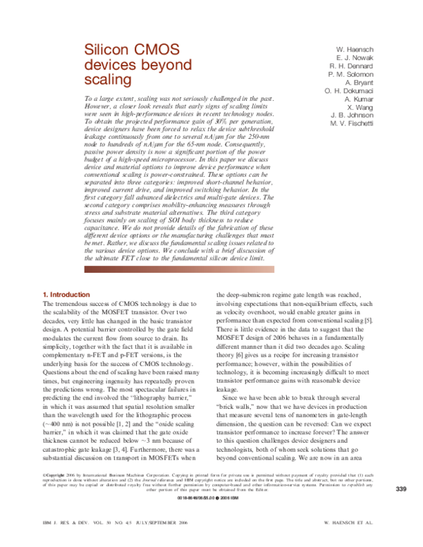(PDF) Silicon CMOS devices beyond scaling