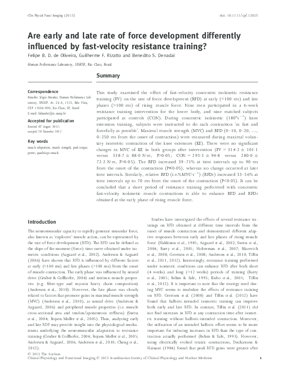 (PDF) Are early and late rate of force development differently ...