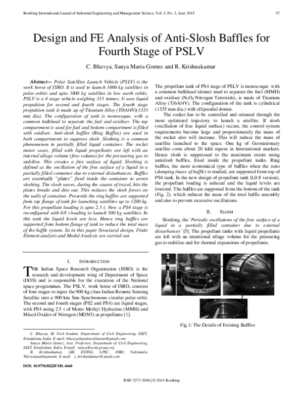 (PDF) Design and FE Analysis of Anti-Slosh Baffles for Fourth Stage of PSLV