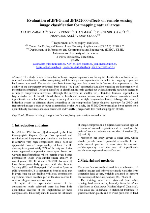 (PDF) Evaluation of JPEG and JPEG2000 effects on remote sensing image classification for mapping ...