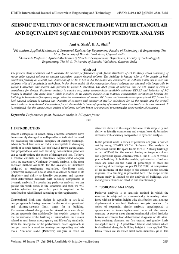 (PDF) SEISMIC EVELUTION OF RC SPACE FRAME WITH RECTANGULAR AND EQUIVALENT SQUARE COLUMN BY ...