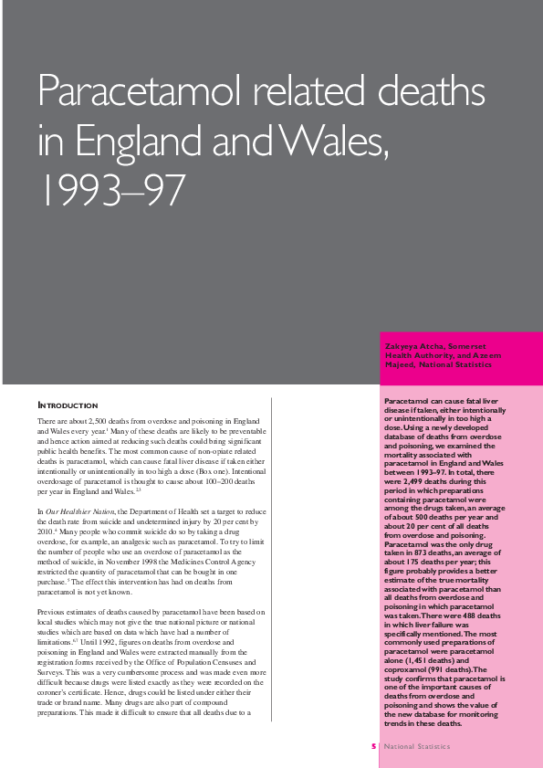 (PDF) Paracetamol related deaths in England and Wales, 1993-97 ...
