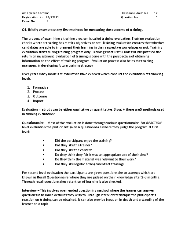 (DOC) 5 methods of training evaluation