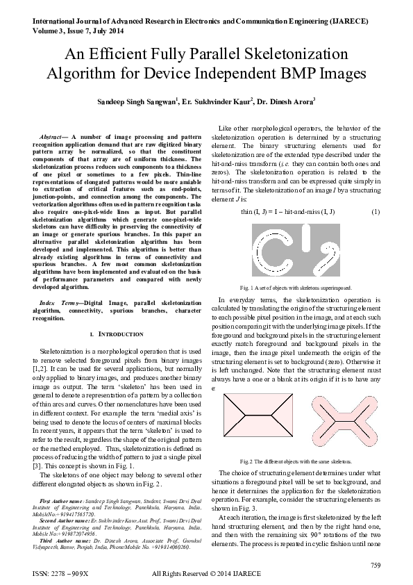 Pdf An Efficient Full Parallel Skeletonization Algorithm For Device Independent Bmp Images