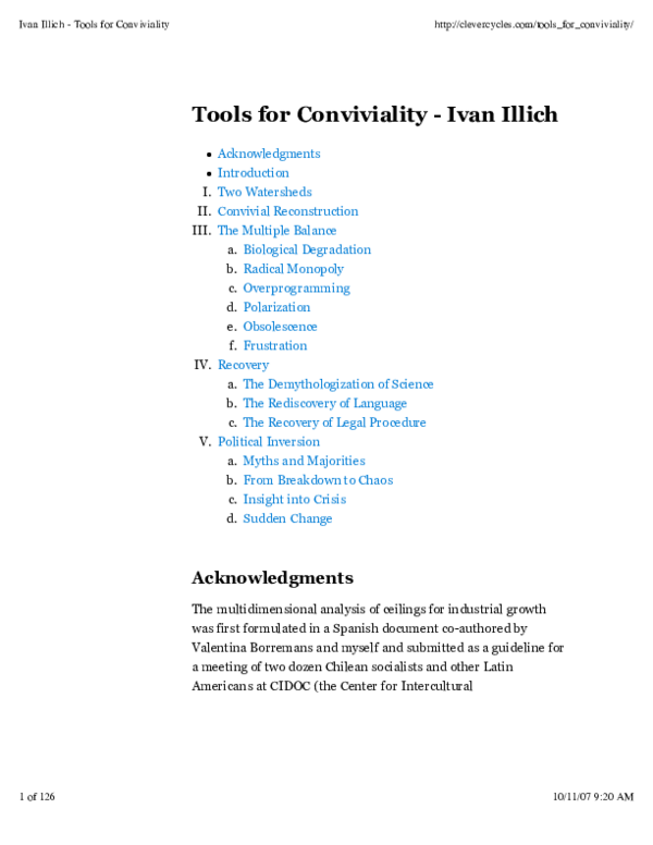(PDF) Ivan Illich -Tools for Conviviality Tools for Conviviality -Ivan ...