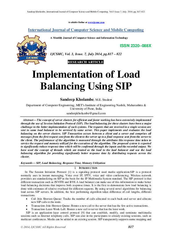 (PDF) Implementation of Load Balancing Using SIP﻿