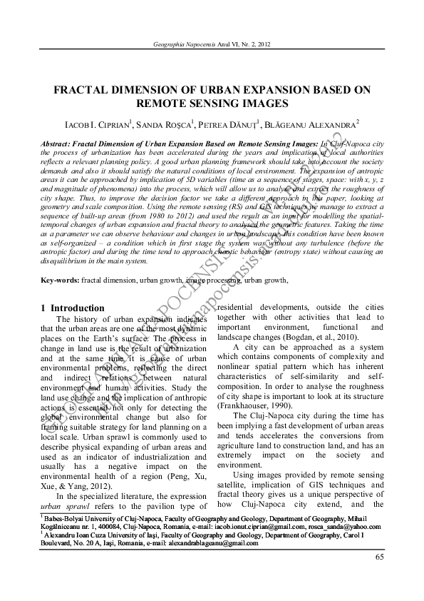 (PDF) FRACTAL DIMENSION OF URBAN EXPANSION BASED ON REMOTE SENSING IMAGES