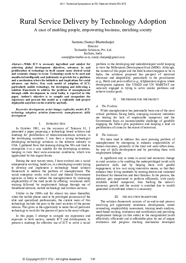 Rural Service Delivery by Technology Adoption - A case of enabling ...