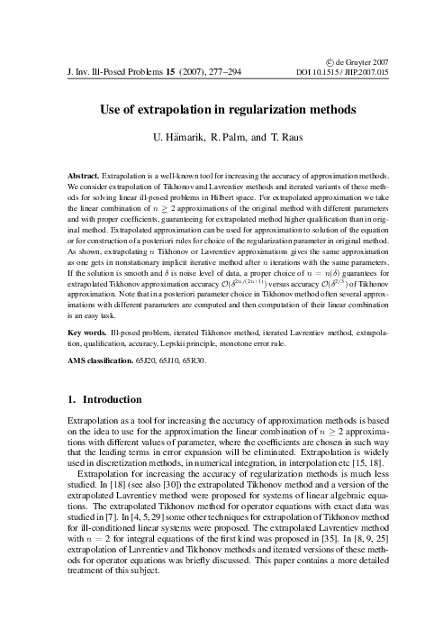 Pdf Use Of Extrapolation In Regularization Methods