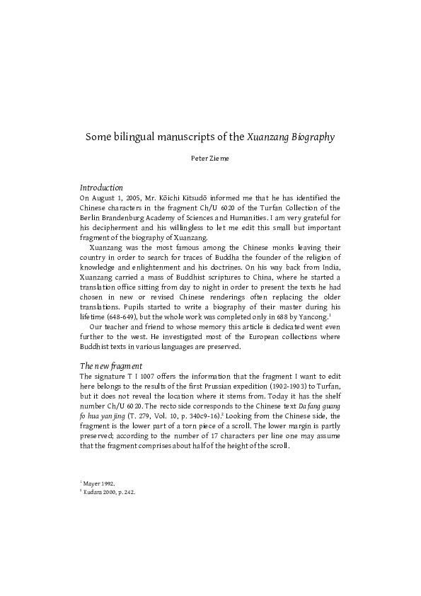 (PDF) Some bilingual manuscripts of the Xuanzang Biography