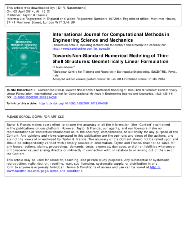 Pdf Towards Non Standard Numerical Modeling Of Thin Shell Structures