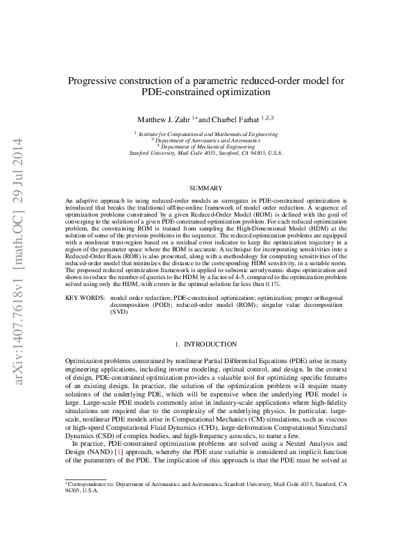 Pdf Progressive Construction Of A Parametric Reduced Order Model For