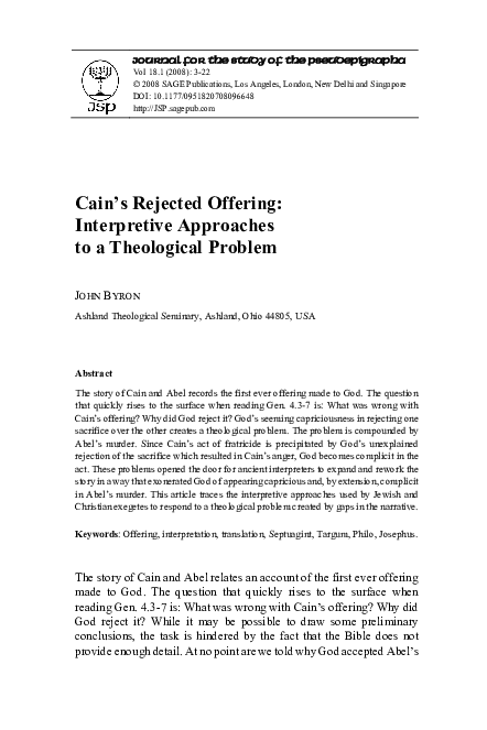 (PDF) “Cain’s Rejected Offering: Interpretive Approaches to a ...