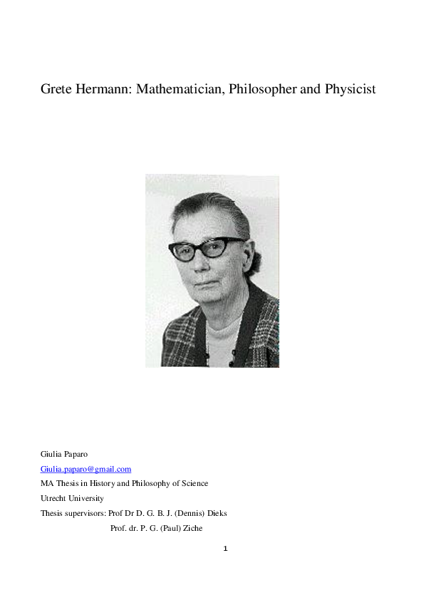 Grete Hermann: Mathematician, Philosopher and Physicist.