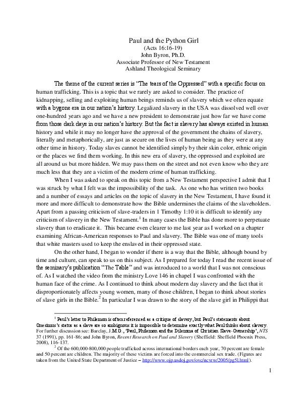 (PDF) Paul and the Python Girl (Acts 16:16-19)