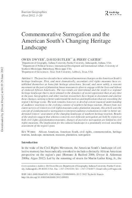 (PDF) Commemorative Surrogation and the American South's Changing ...