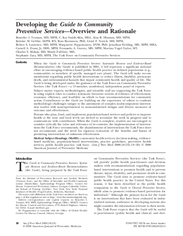 (PDF) Developing the Guide to Community Preventive Services—Overview ...