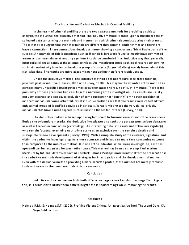 (DOC) The Inductive and Deductive Method in Criminal Profiling