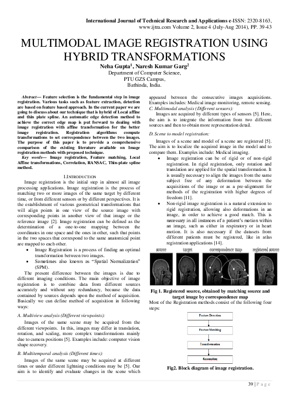 (PDF) Multimodal Image Registration Using Hybrid Transformations | IJTRA Editor - Academia.edu