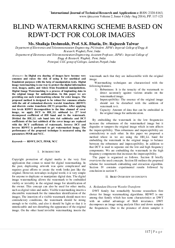 (PDF) Blind Watermarking Scheme Based On Rdwt Dct For Color Images ...