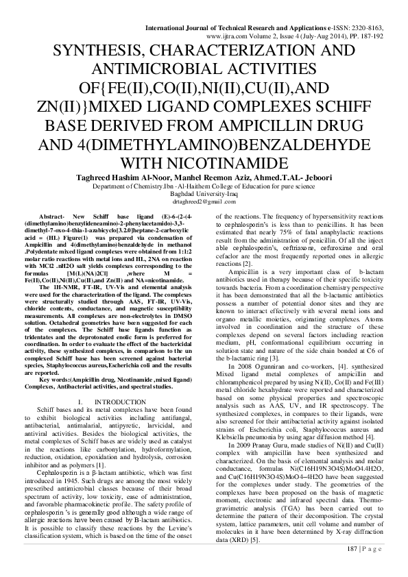 (PDF) Synthesis Characterization And Antimicrobial Activities Offeiicoiiniiicuiiand Zniimixed ...